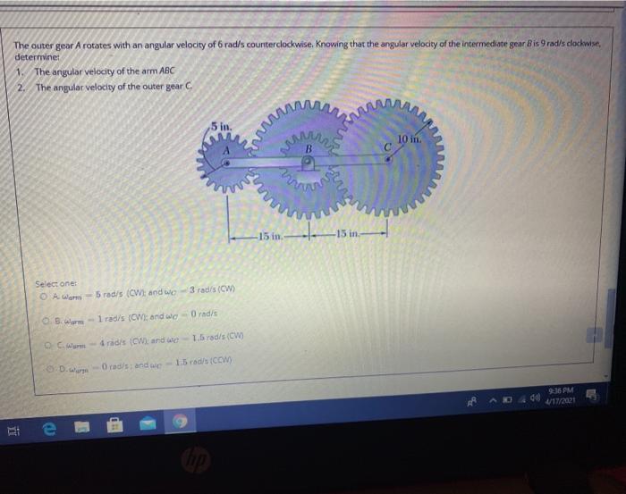 Solved The Outer Gear A Rotates With An Angular Velocity Of
