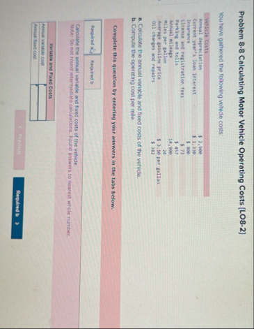 Solved Problem 8-8 ﻿Calculating Motor Vehicle Operating | Chegg.com