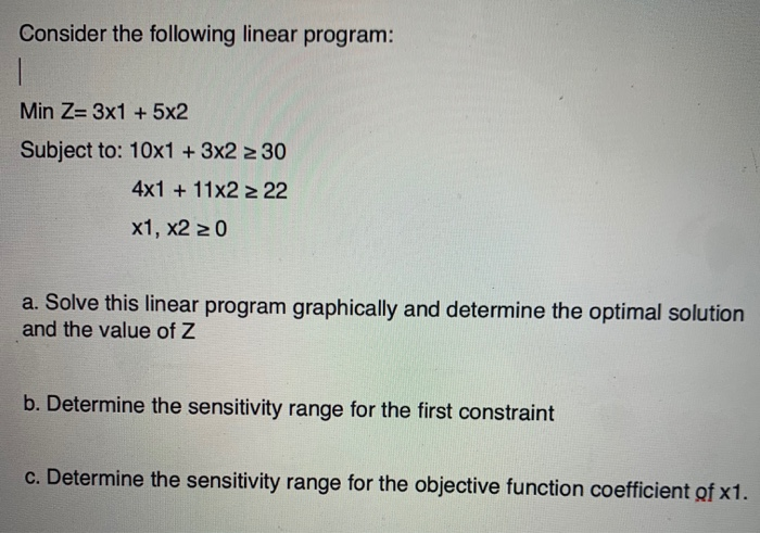 Solved Consider the following linear program: Min Z= 3x1 + | Chegg.com