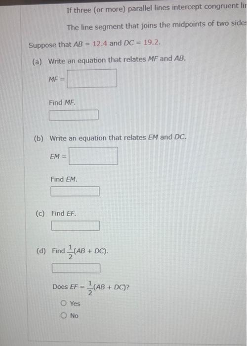 Solved If is the median of trapezoid ABCD in the figure | Chegg.com