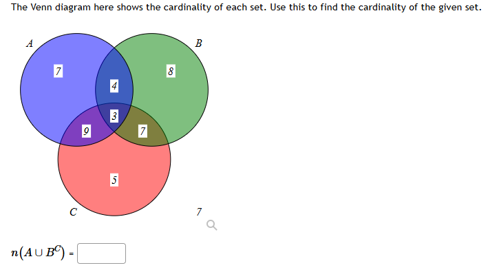 Solved The Venn diagram here shows the cardinality of ﻿each | Chegg.com