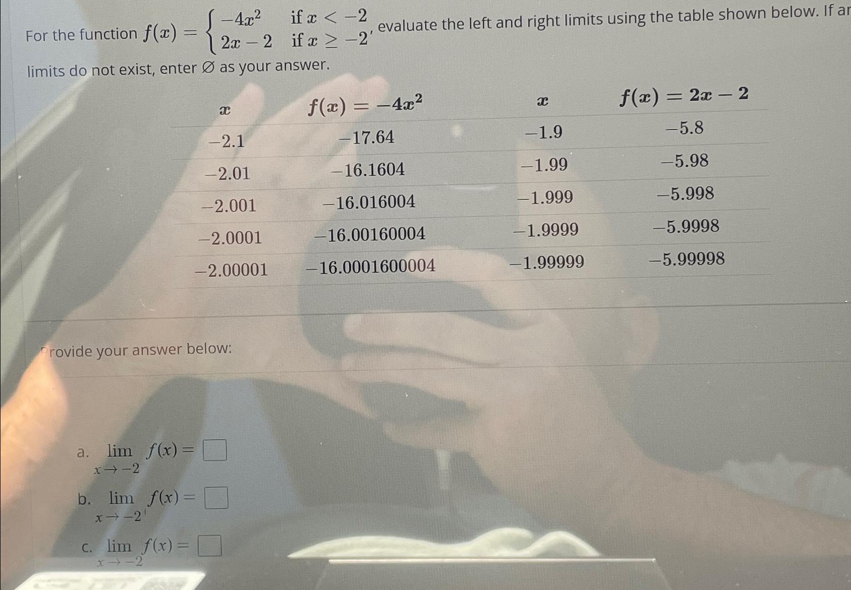 Solved For the function f(x)={-4x2 if x