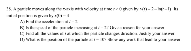 Solved A particle moves along the x-axis with velocity at | Chegg.com