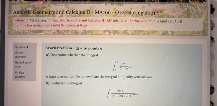 Solved Analytic Geometry and Calculus II - MA166-012 - | Chegg.com