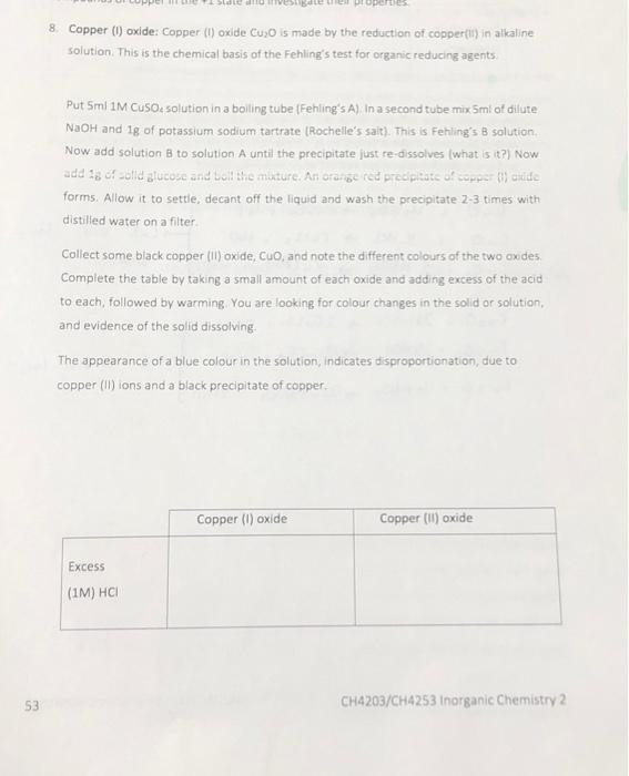 Solved 8. Copper (1) oxide: Copper (I) oxide Cu2O is made by | Chegg.com