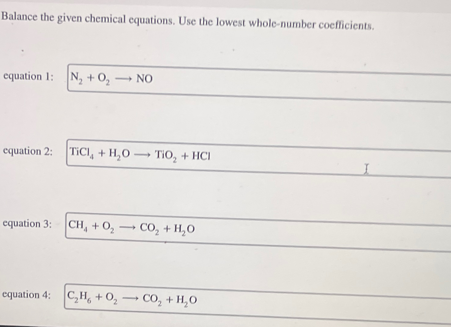 Solved Balance the given chemical equations. Use the lowest | Chegg.com