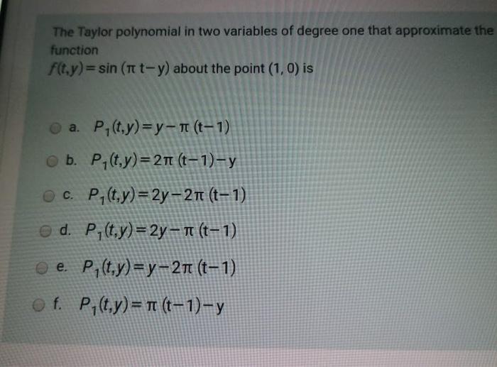 Solved The Taylor polynomial in two variables of degree one | Chegg.com