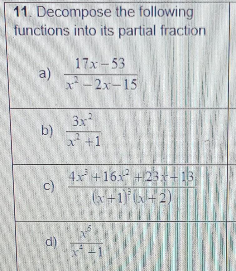 Solved 11. Decompose the following functions into its | Chegg.com