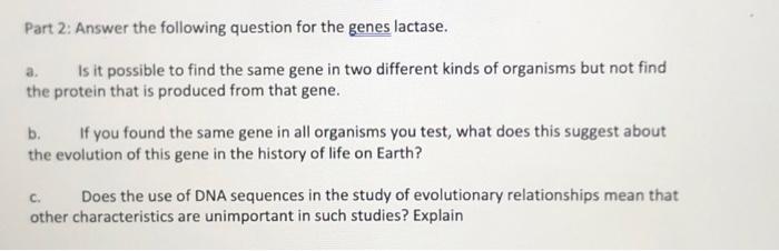 Solved Part 2: Answer the following question for the genes | Chegg.com