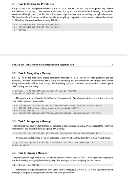 1 SEED Labs - RSA Public-Key Encryption and Signature | Chegg.com