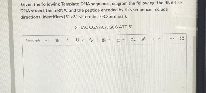 Solved Given the following Template DNA sequence, diagram | Chegg.com