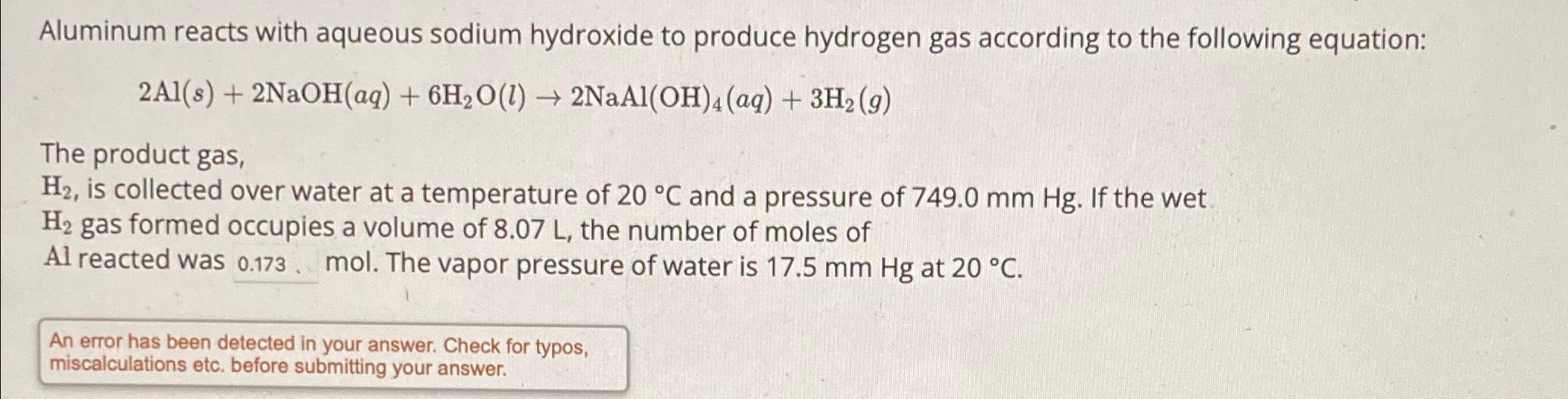 Solved Aluminum reacts with aqueous sodium hydroxide to | Chegg.com