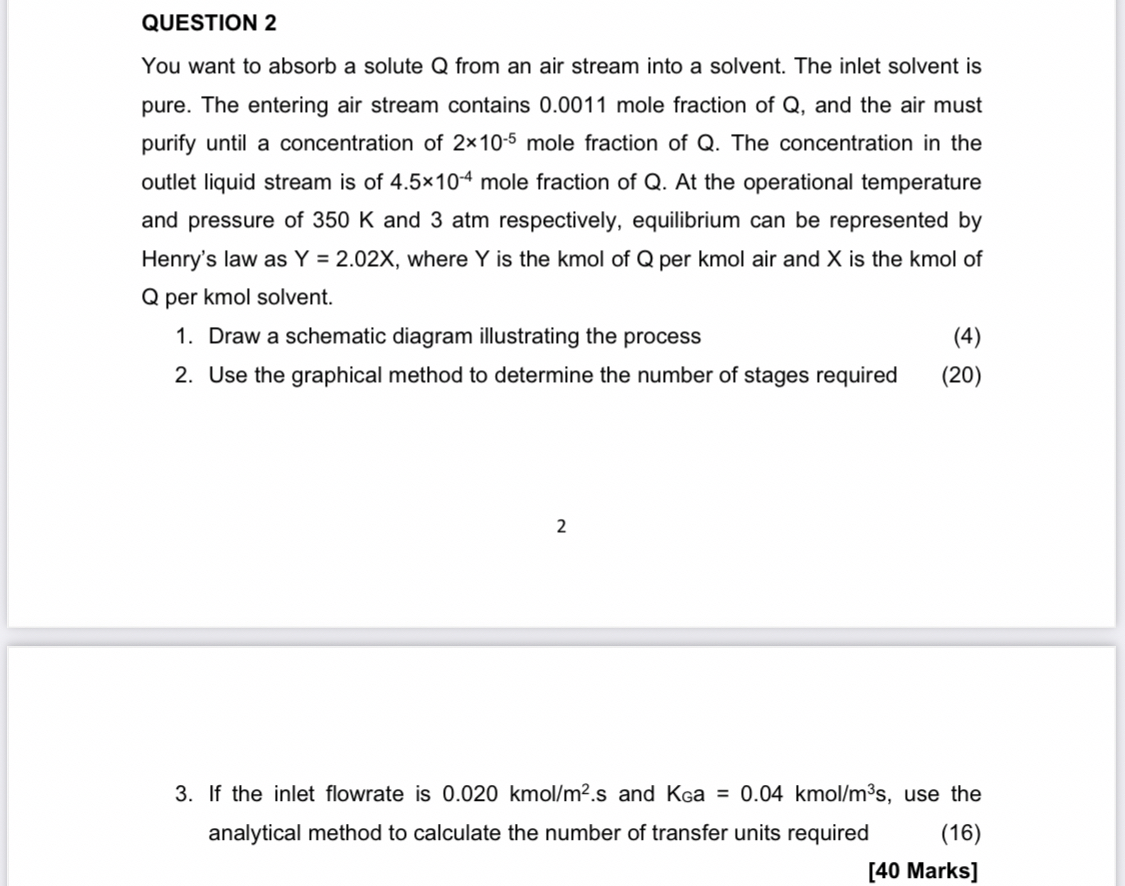 Solved QUESTION 2You want to absorb a solute Q from an air | Chegg.com