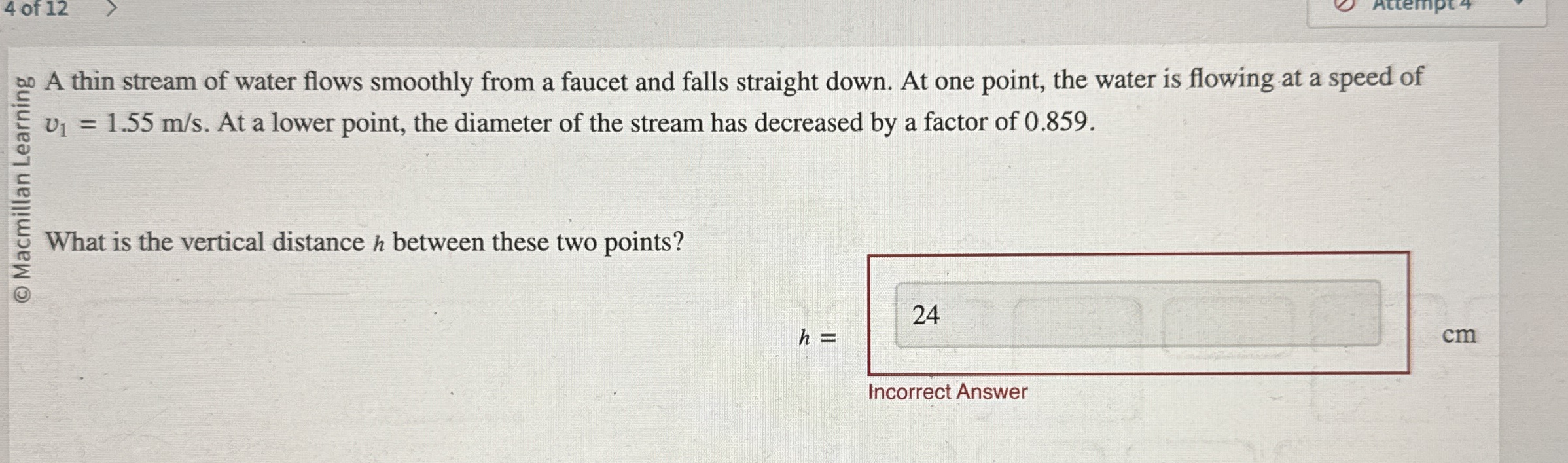 Solved A thin stream of water flows smoothly from a faucet | Chegg.com