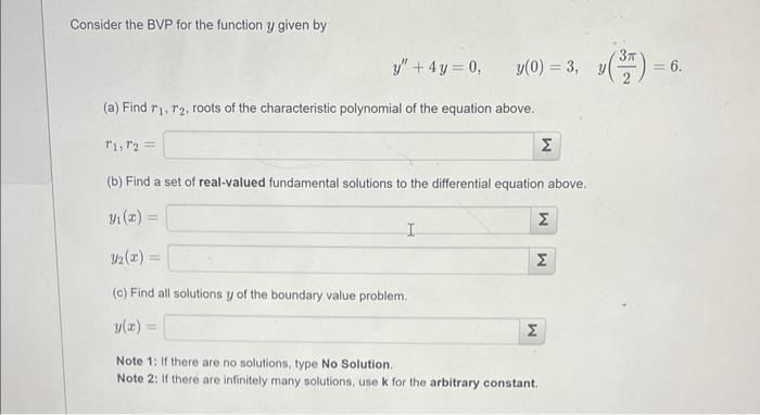 Solved Consider the BVP for the function y given by | Chegg.com