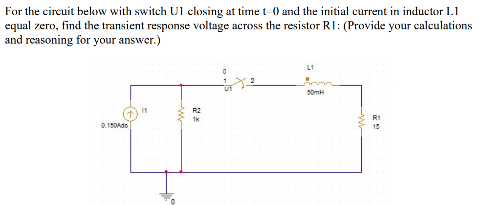 Solved For the circuit below with switch U1 closing at time | Chegg.com