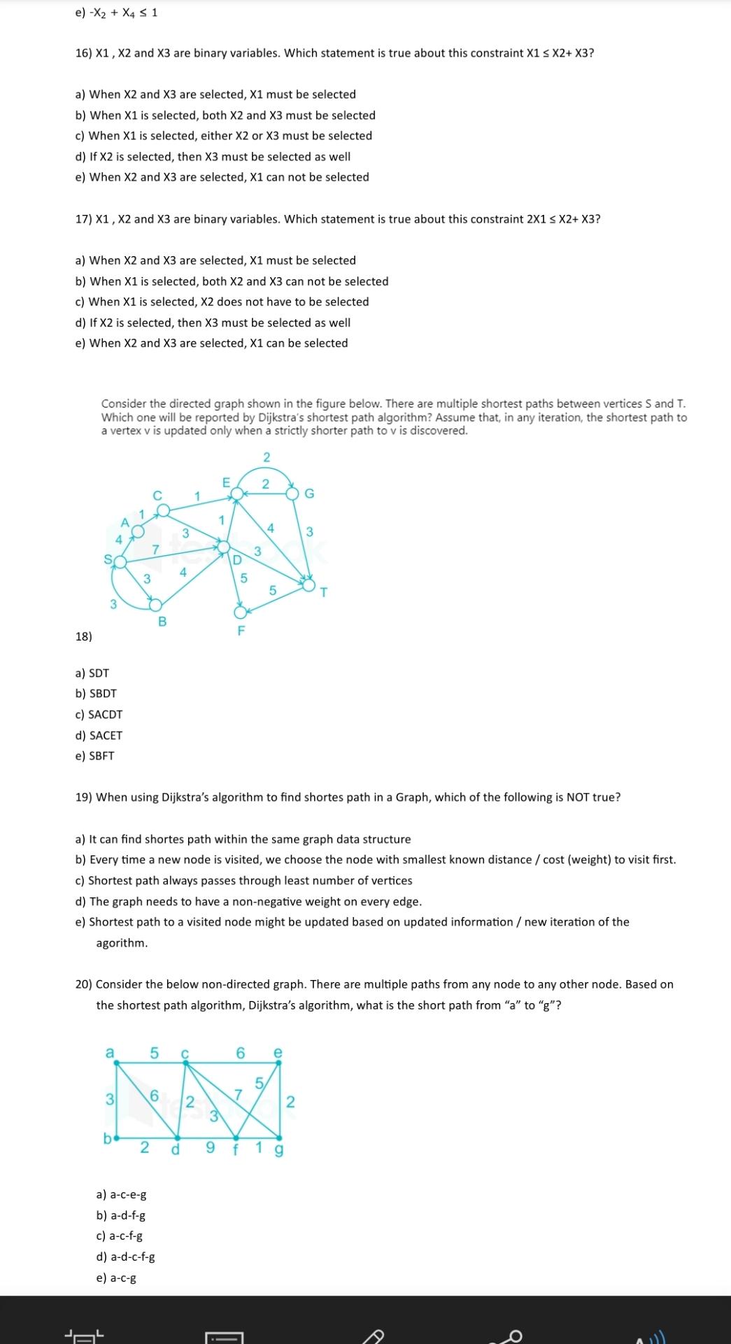 Solved e) -x2+x4≤1x1,x2 ﻿and x3 ﻿are binary variables. Which | Chegg.com