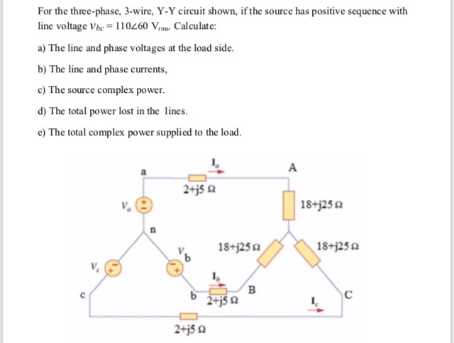 Solved For the three-phase, 3-wire, Y-Y circuit shown, if | Chegg.com