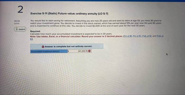 Solved Exercise 5-11 (Static) Future value; ordinary annuity | Chegg.com