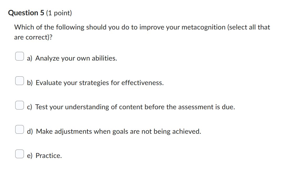 Solved Question 5 (1 ﻿point)Which of the following should | Chegg.com