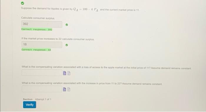 Solved Suppose the demand for Apples is given by QA = 100 4 | Chegg.com