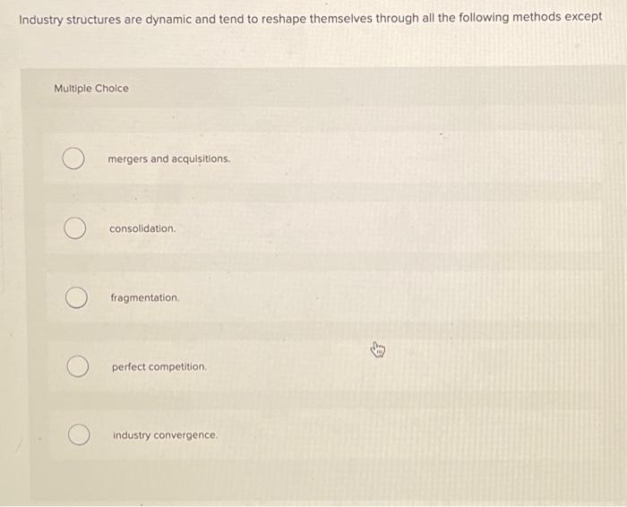 Solved Industry structures are dynamic and tend to reshape | Chegg.com