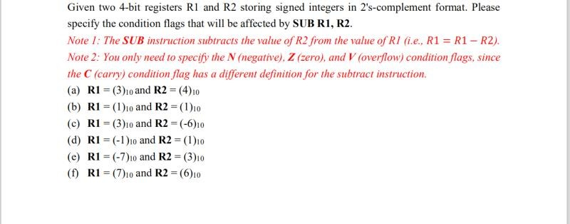 Solved Given two 4-bit registers R1 and R2 storing signed | Chegg.com