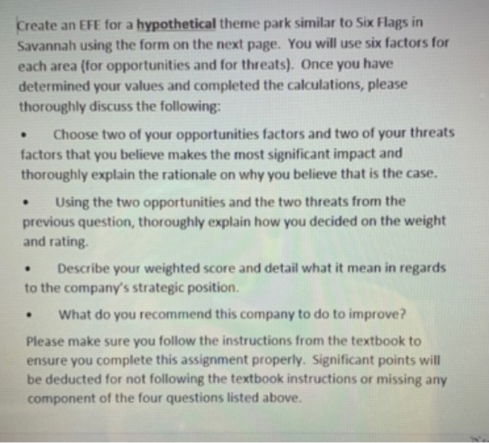 Solved . Create an EFE for a hypothetical theme park similar | Chegg.com