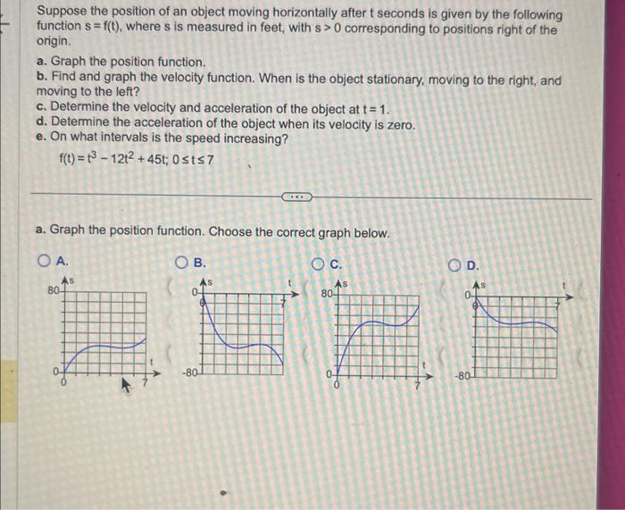 Solved Suppose the position of an object moving horizontally | Chegg.com
