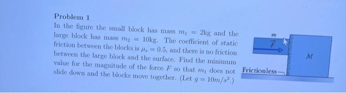 Solved Problem 1 In the figure the small block has mass m1=2 | Chegg.com