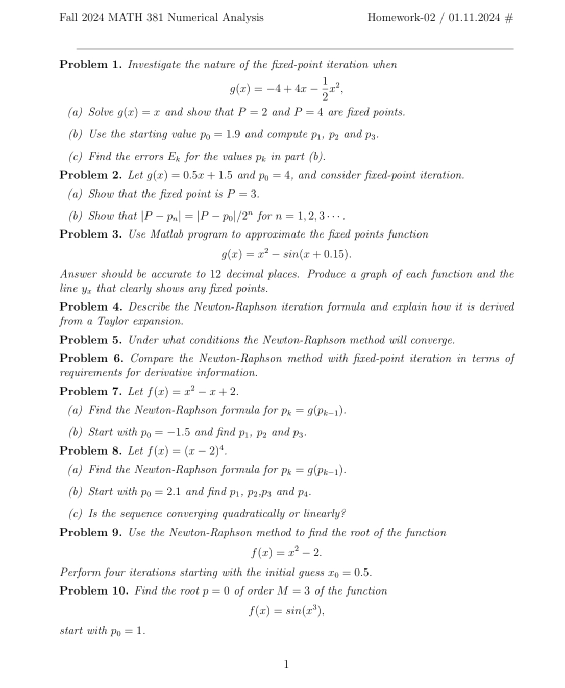 Solved Fall 2024 ﻿MATH 381 ﻿Numerical | Chegg.com