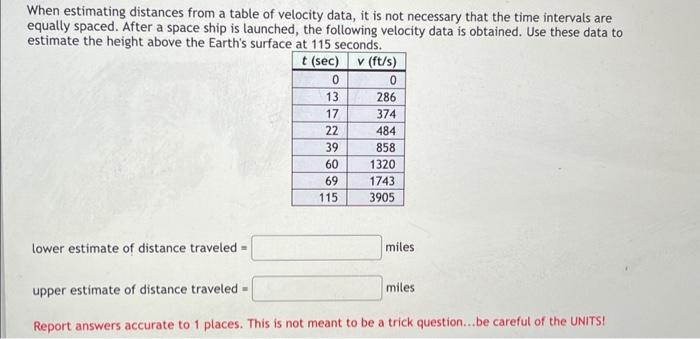 Solved When estimating distances from a table of velocity | Chegg.com