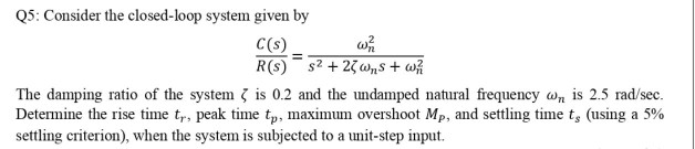 Solved = Q5: Consider the closed-loop system given by C($) | Chegg.com