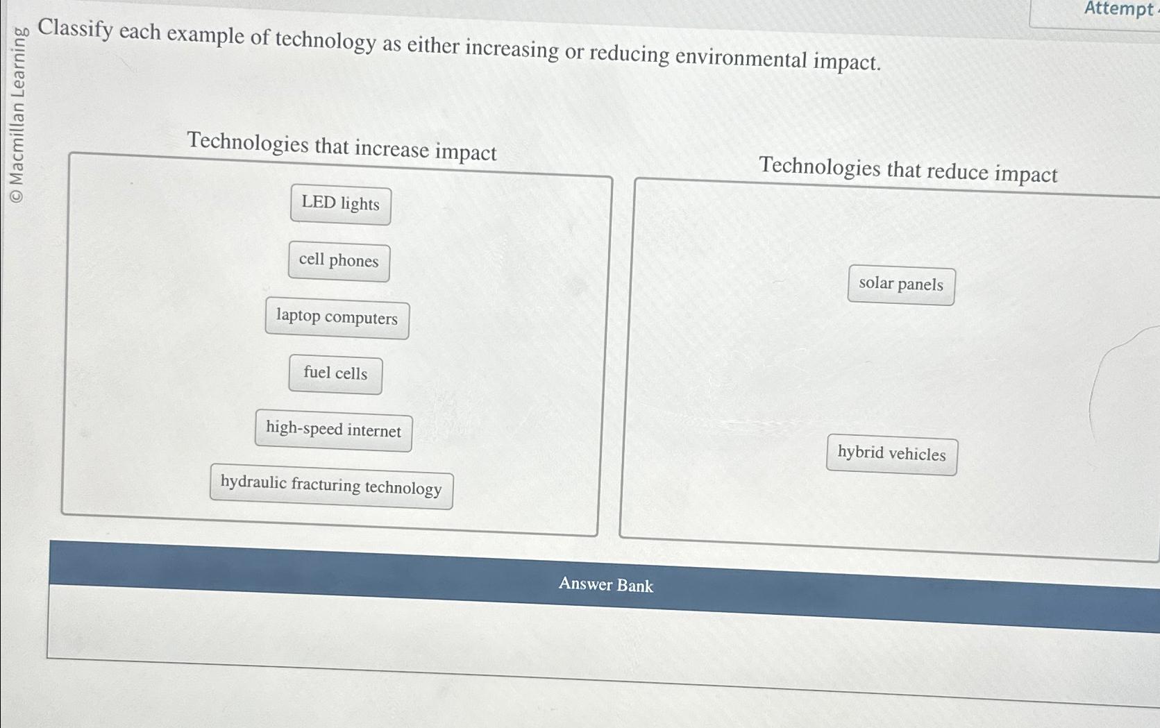 Solved Attempt:. ﻿Classify each example of technology as | Chegg.com
