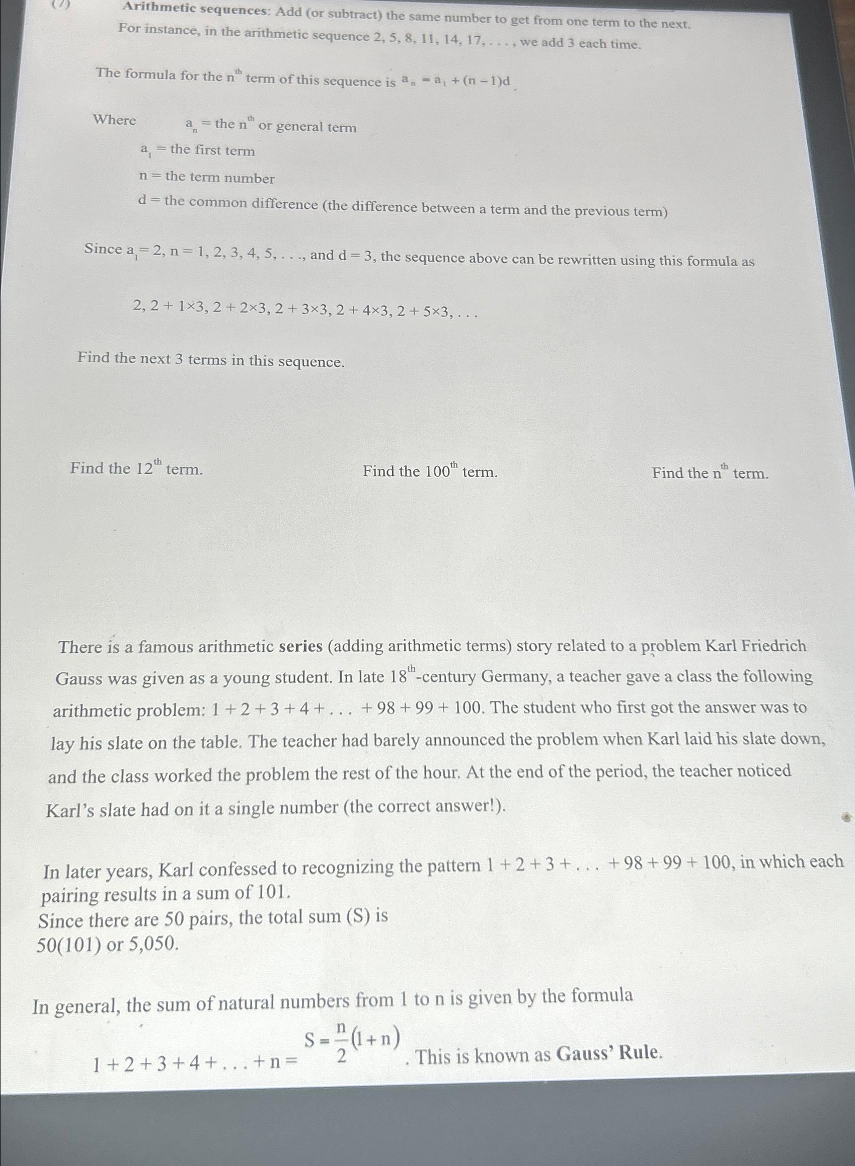 Solved Arithmetic sequences: Add (or subtract) ﻿the same | Chegg.com