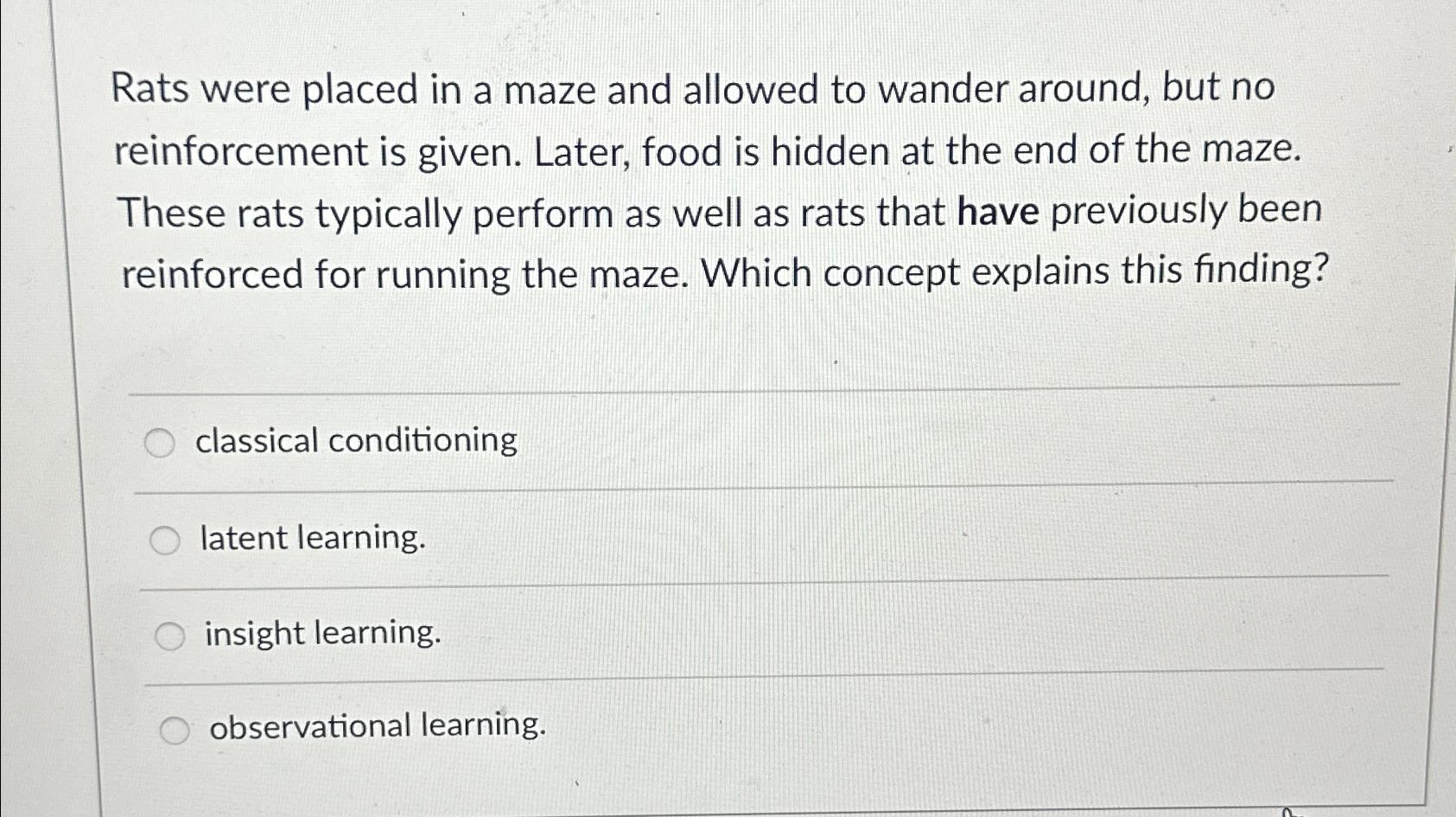 Solved Rats were placed in a maze and allowed to wander | Chegg.com