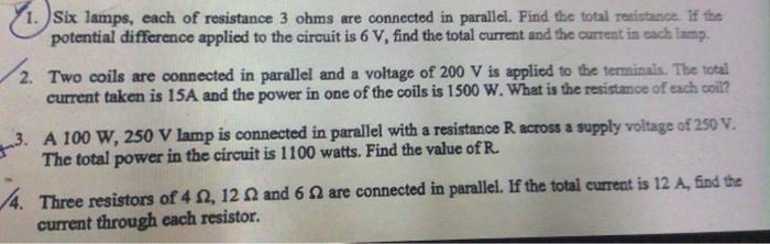 Solved 71. Six lamps, each of resistance 3 ohms are | Chegg.com