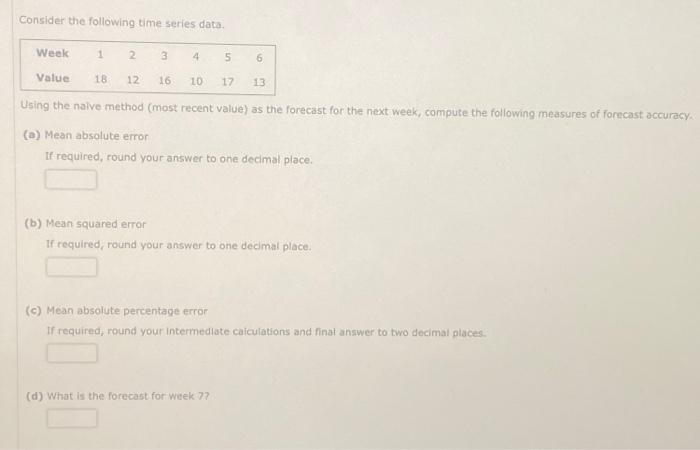 Solved Consider the following time series data. Using the | Chegg.com