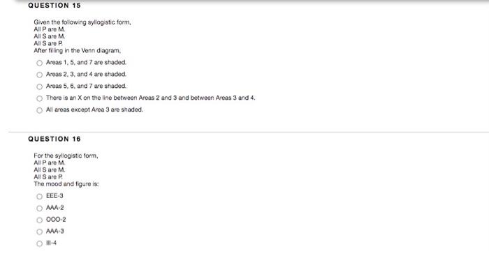 Solved QUESTION 15 Given the following syllogistic form, All | Chegg.com