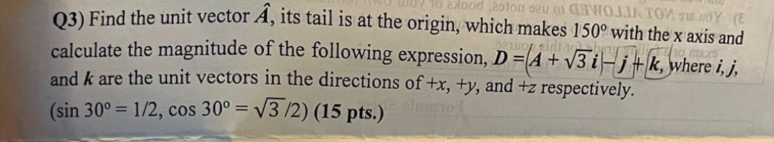 Solved Q3) ﻿Find the unit vector hat(A), ﻿its tail is at the | Chegg.com