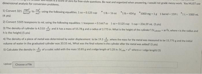 Solved dimensional analysis for conversion problems. (4pts) | Chegg.com