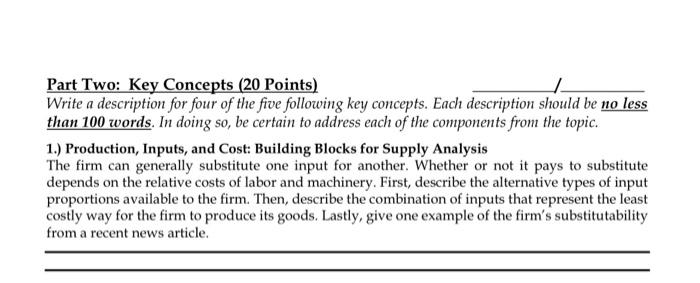 Solved Part Two: Key Concepts (20 points) Write a | Chegg.com