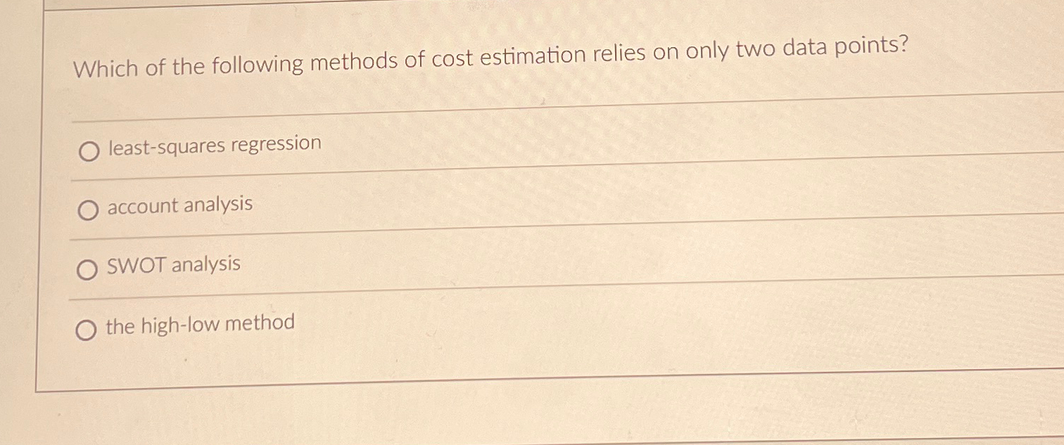 Solved Which of the following methods of cost estimation | Chegg.com