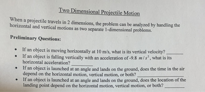 Solved Two Dimensional Projectile Motion When a projectile | Chegg.com