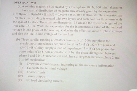 Solved QUESTIONTWO(a) ﻿A rotating magnetic flux created by a | Chegg.com