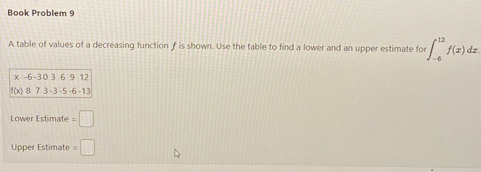 Solved Book Problem 9A table of values of a decreasing | Chegg.com