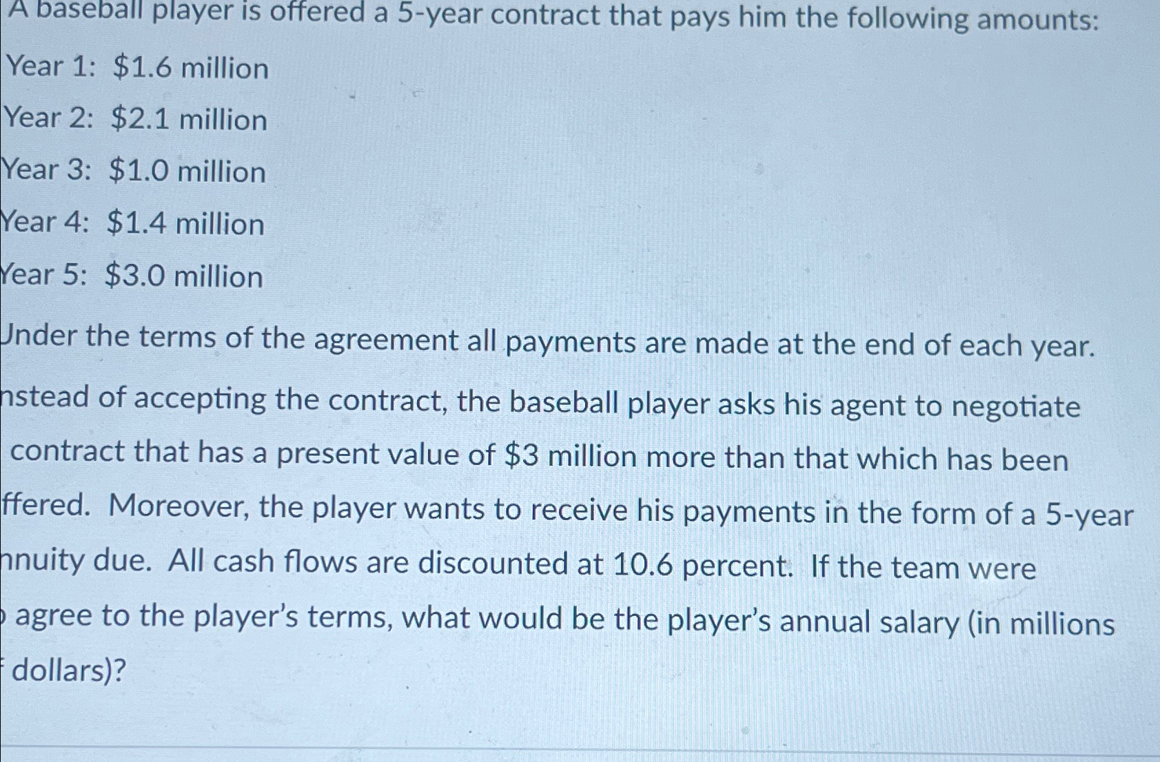 Solved A baseball player is offered a 5-year contract that | Chegg.com