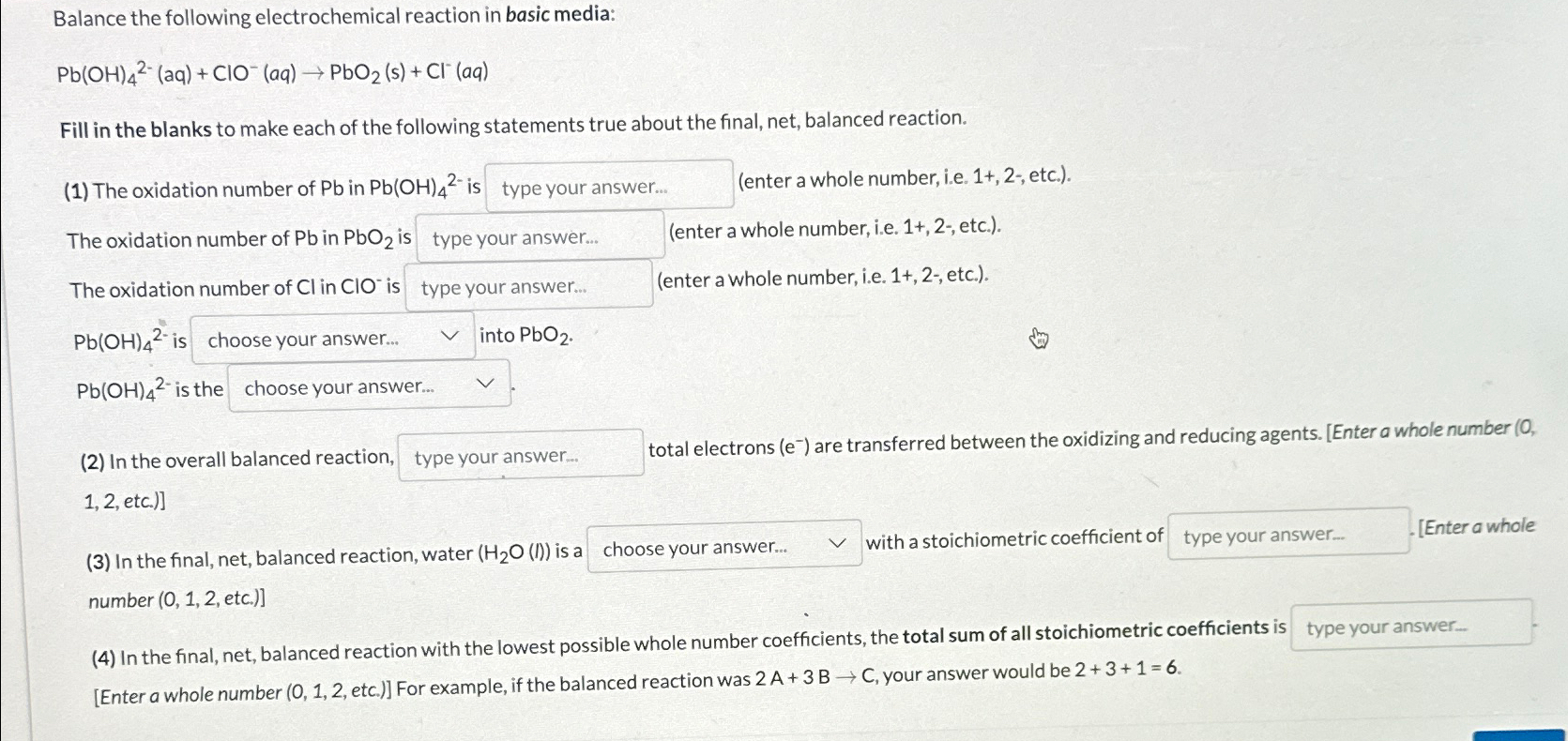 Solved Balance the following electrochemical reaction in | Chegg.com
