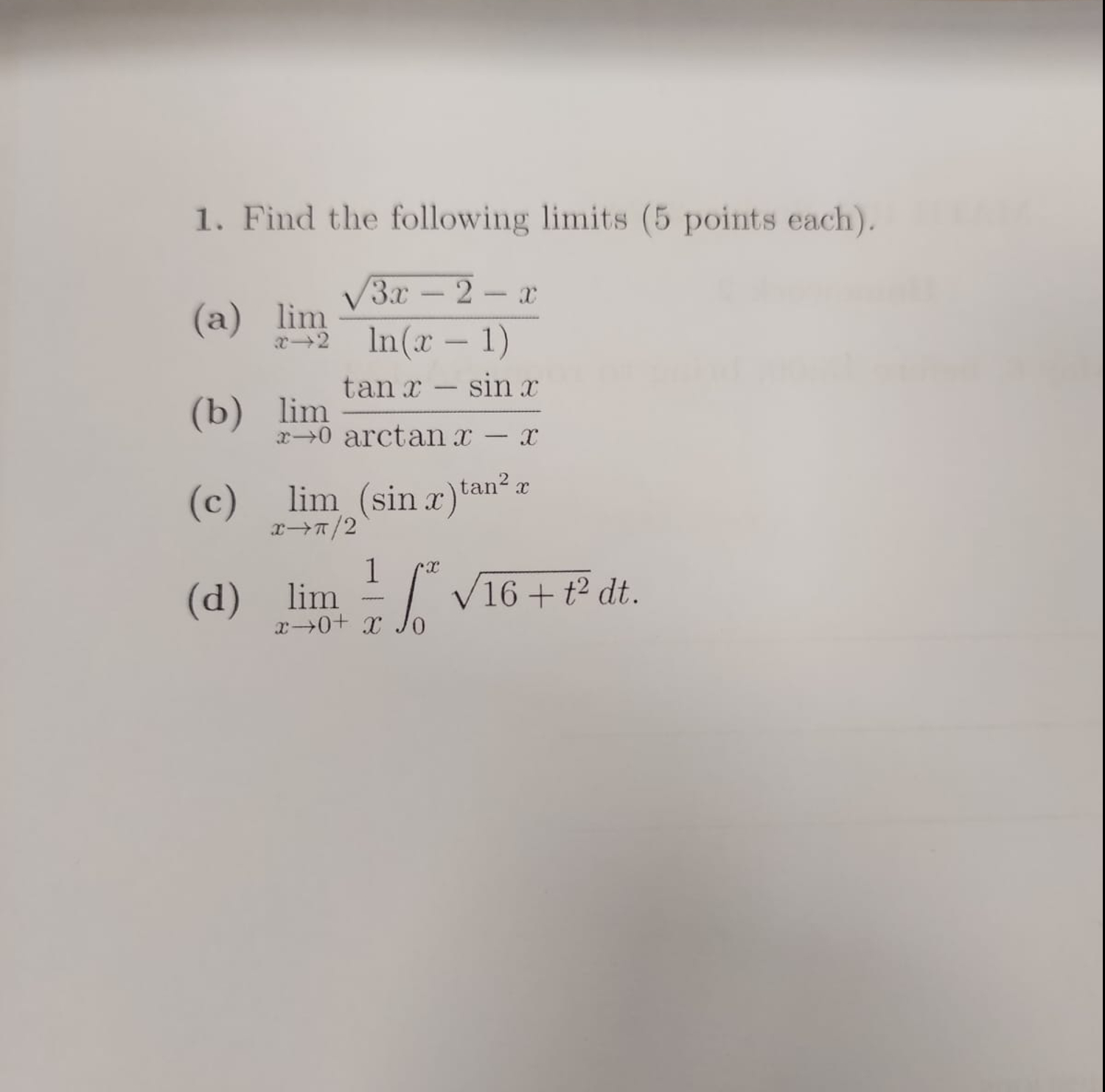 Solved Find the following limits (5 ﻿points | Chegg.com