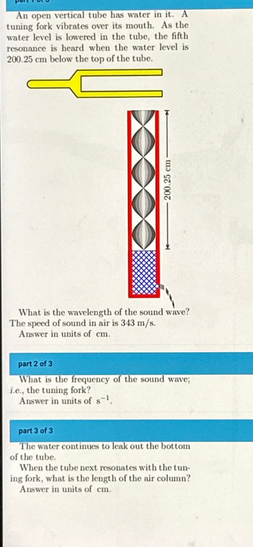 Solved An open vertical tube has water in it. ﻿A tuning fork | Chegg.com